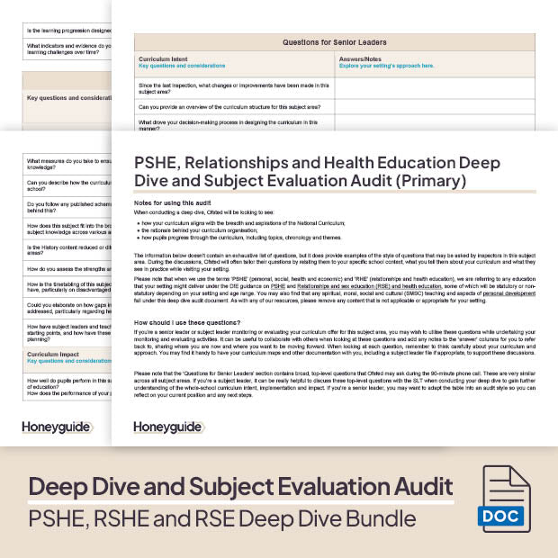 PSHE, RSHE and RSE Deep Dive and Subject Knowledge Bundle | Honeyguide ...