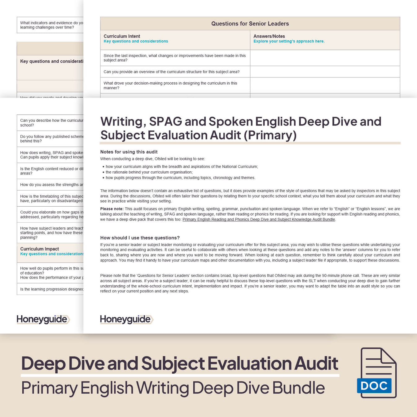 Primary English (Writing, SPAG and Spoken Language) Deep Dive Bundle – Honeyguide School Leader ...