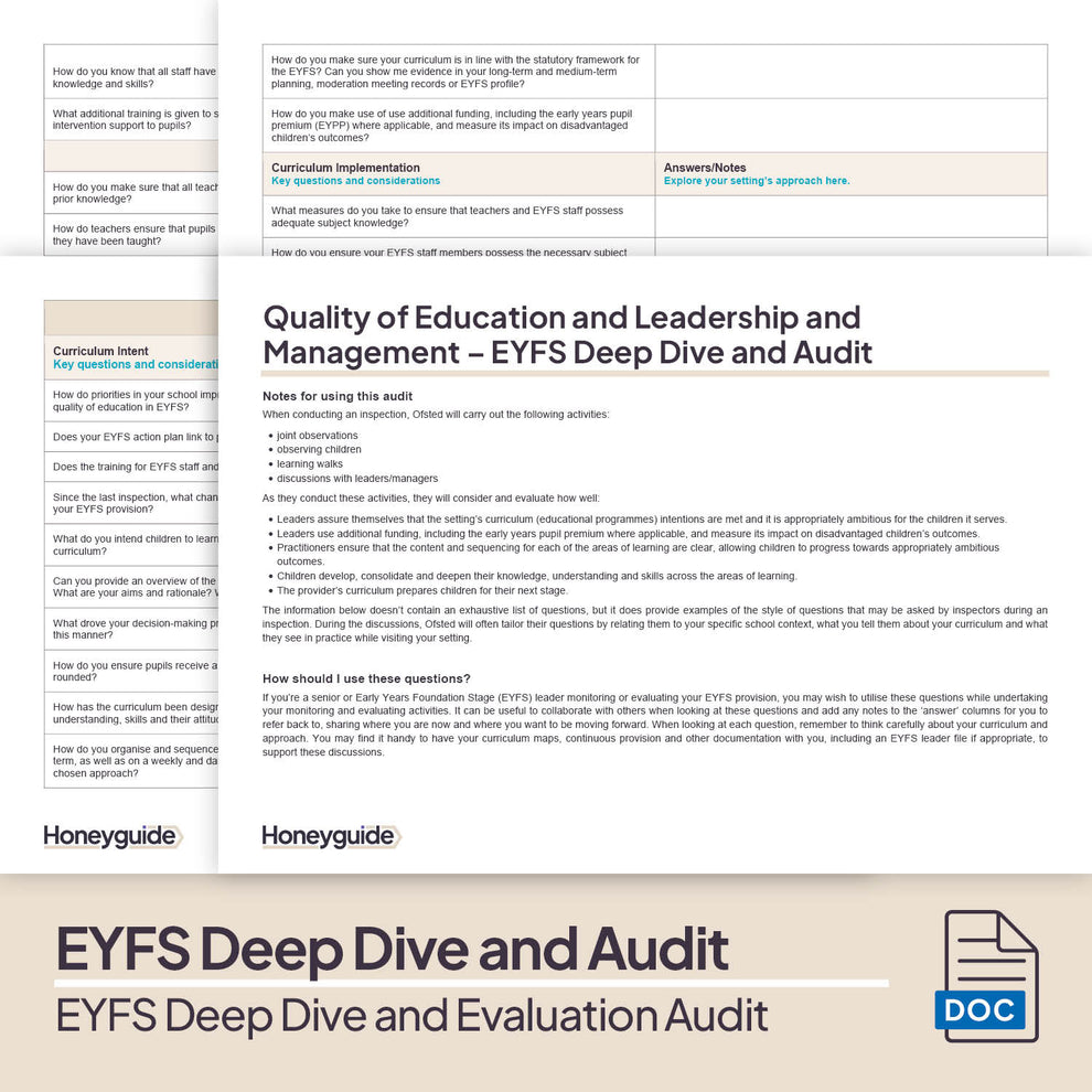 EYFS Deep Dive and Evaluation Audit Bundle | Honeyguide SLS ...