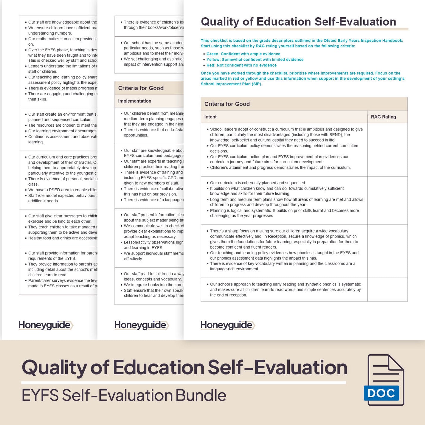 EYFS Self-Evaluation Bundle | Honeyguide SLS – Honeyguide School Leader ...