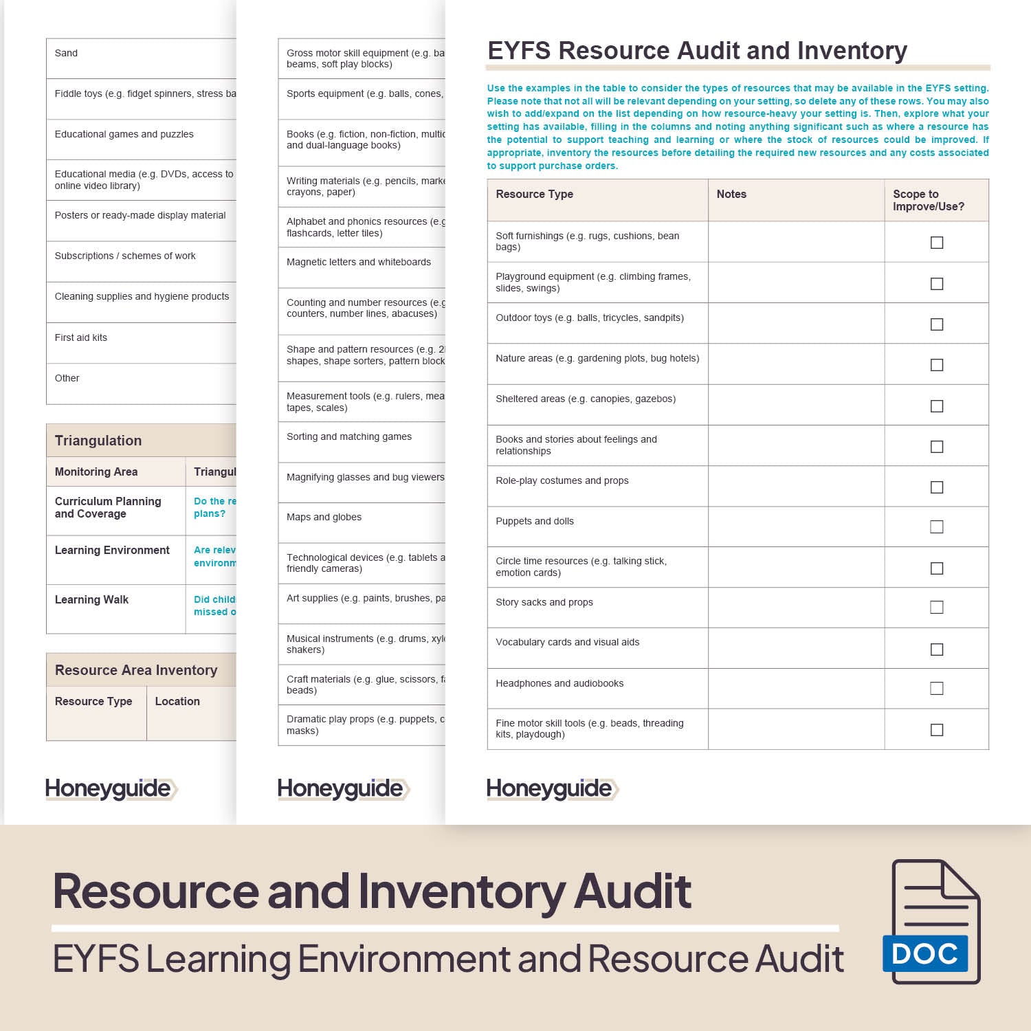 EYFS Learning Environment and Resource Audit Bundle – Honeyguide School ...