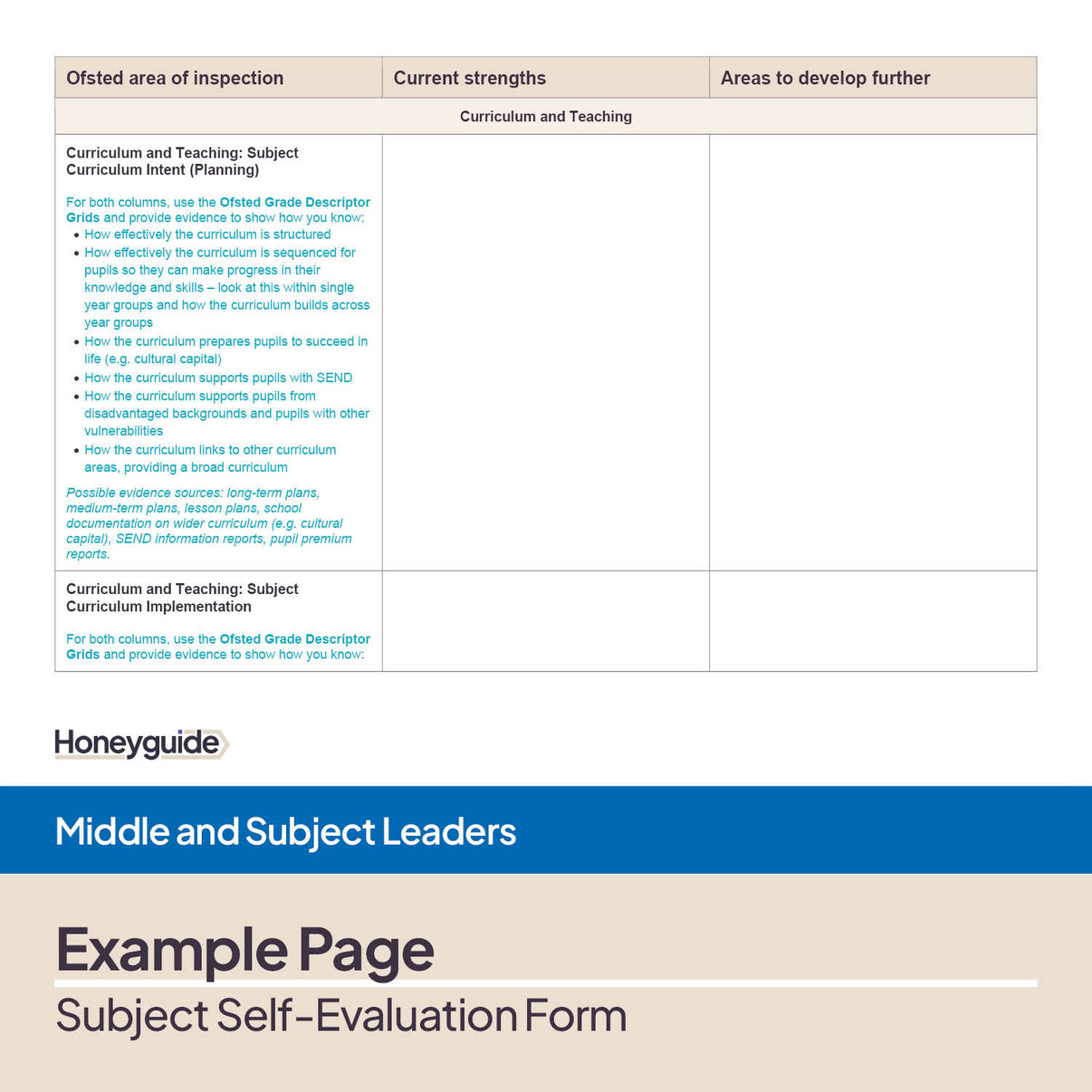Subject Self-Evaluation Form Template | Ofsted Toolkit Aligned Subject ...