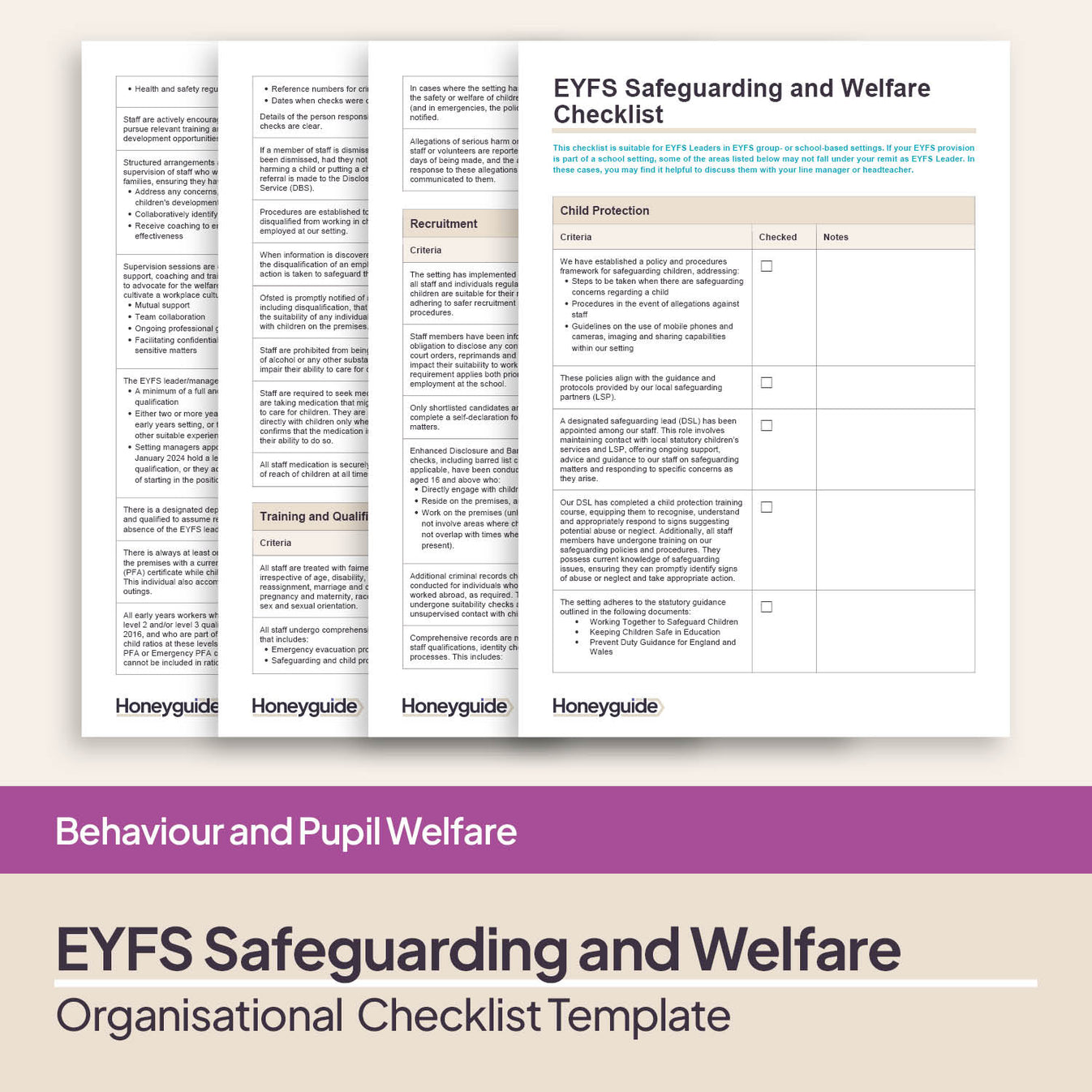 EYFS Safeguarding and Welfare Checklist – Honeyguide School Leader Support