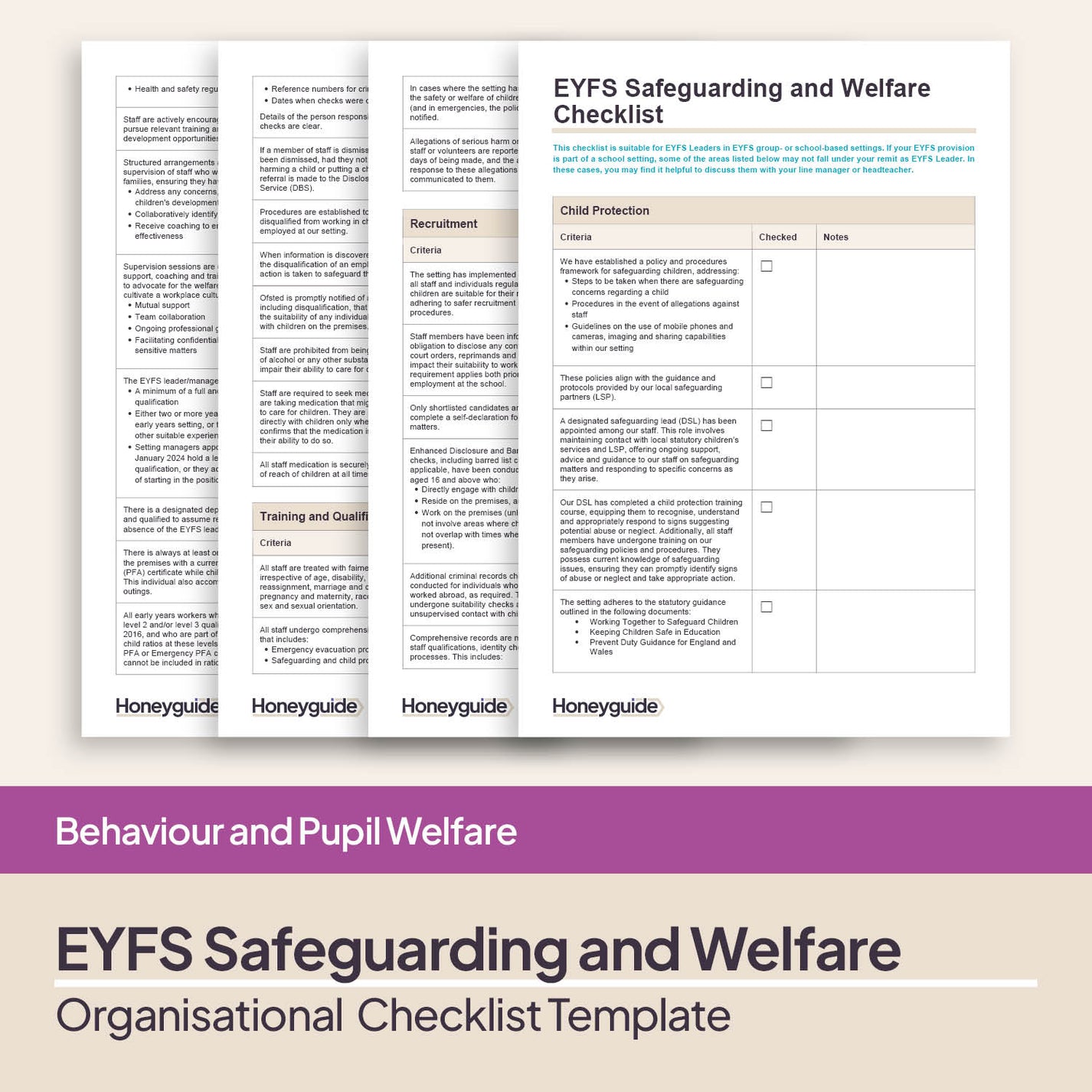 EYFS Safeguarding and Welfare Checklist – Honeyguide School Leader Support