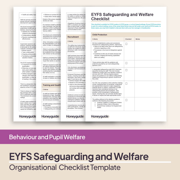 EYFS Safeguarding and Welfare Checklist – Honeyguide School Leader Support