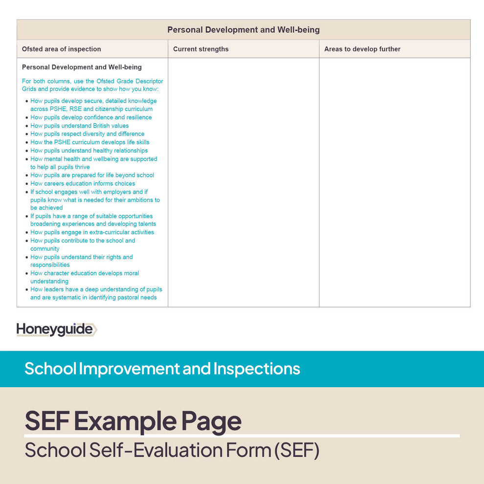 School Self-Evaluation Form Template | SEF Template Aligned to Ofsted 2025 Toolkit – Honeyguide ...