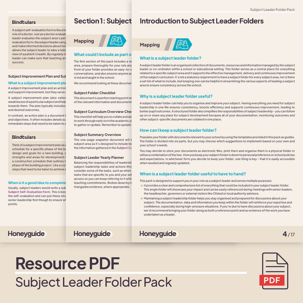Subject Leader Folder Pack | Honeyguide School Leader Support