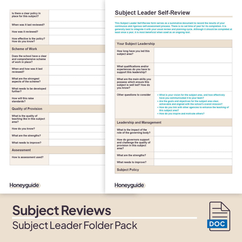 Subject Leader Folder Pack | Honeyguide School Leader Support