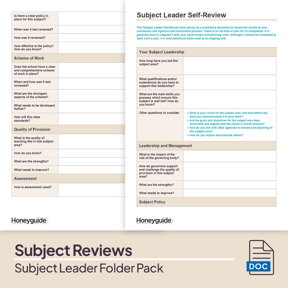 Subject Leader Folder Pack | Honeyguide School Leader Support
