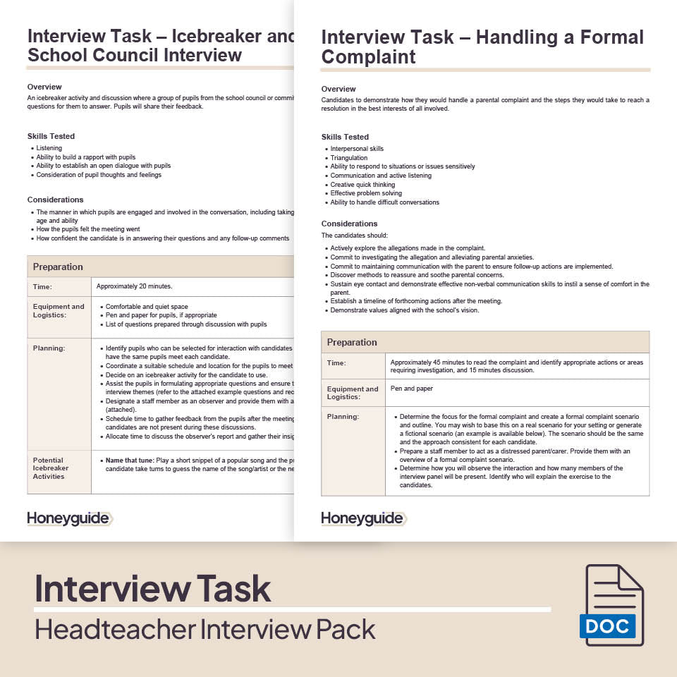 Headteacher Interview Pack | Honeyguide School Leader Support