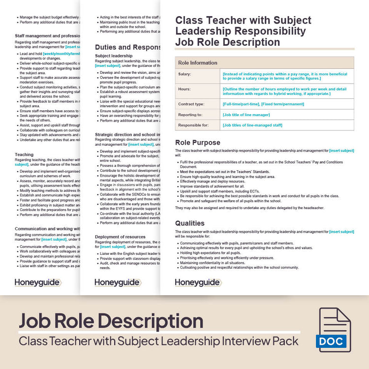 Class Teacher with Subject Leadership Interview Pack | Honeyguide SLS ...