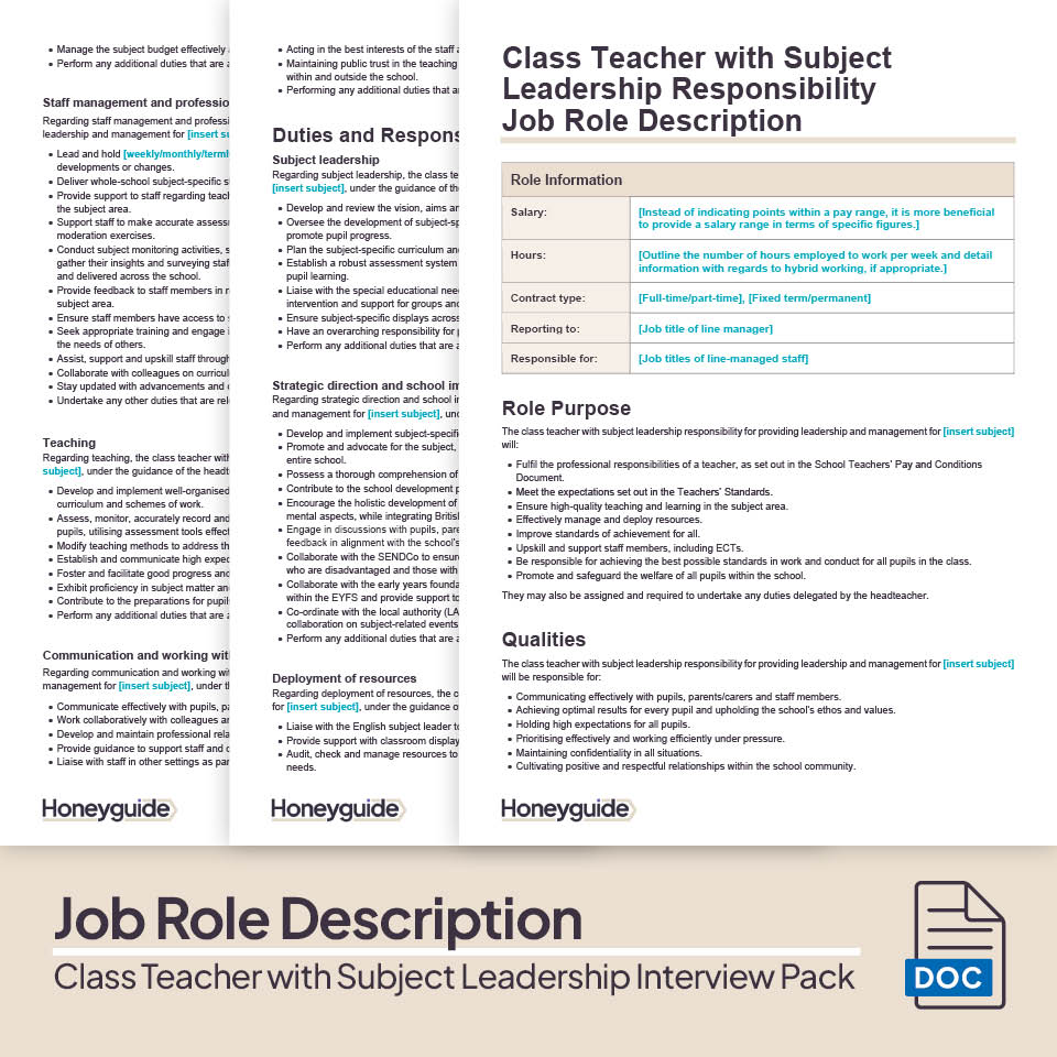 Class Teacher with Subject Leadership Interview Pack | Honeyguide SLS ...