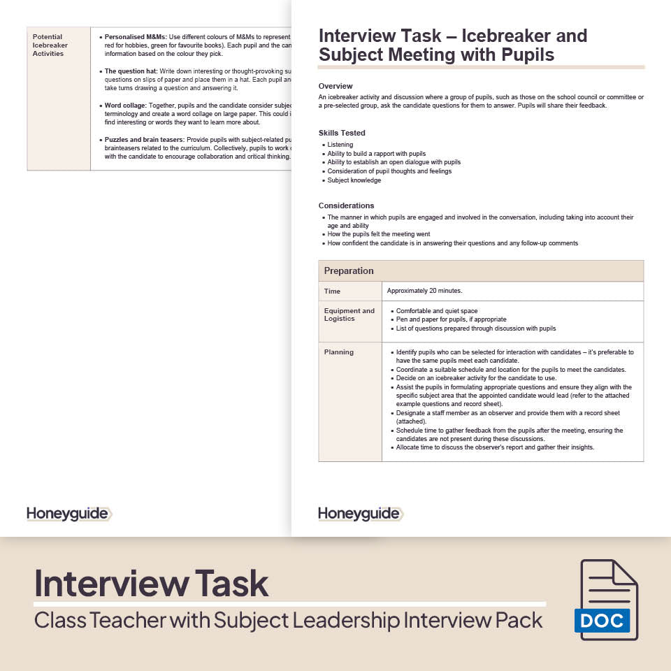 Class Teacher with Subject Leadership Interview Pack | Honeyguide SLS ...