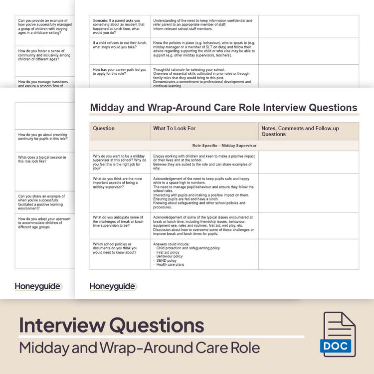 Midday and Wrap-Around Care Role Interview Pack | Honeyguide SLS ...