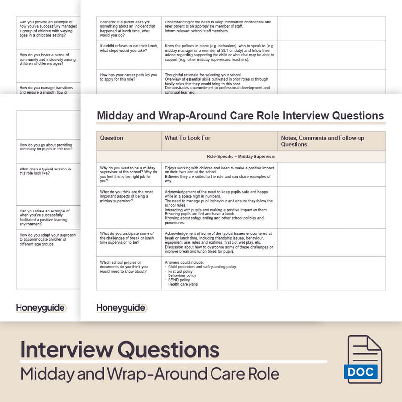 Midday and Wrap-Around Care Role Interview Pack | Honeyguide SLS ...