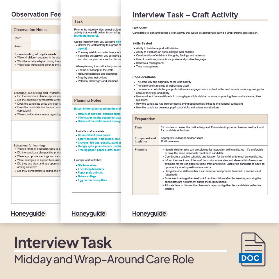 Midday and Wrap-Around Care Role Interview Pack | Honeyguide SLS ...