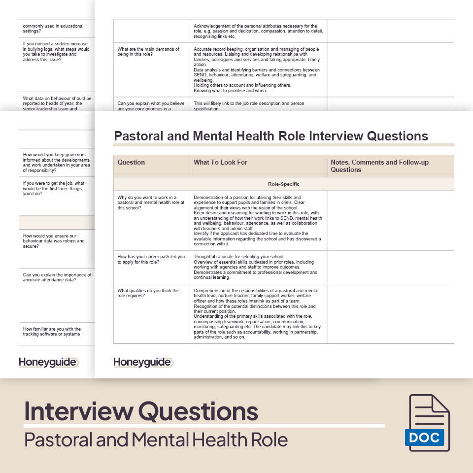Pastoral and Mental Health Role Interview Pack | Honeyguide SLS ...